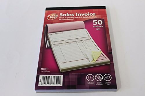3 x 'TCU5841' Pukka PAD NCR Triplicate Sales Invoice Books. 50 CARBONLESS Sets (137 x 203mm). (3 ...