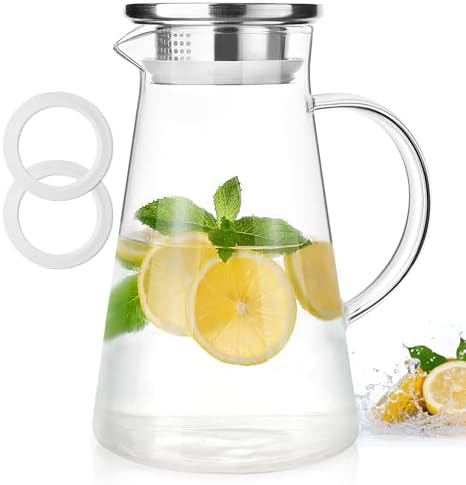 Amazon.com: Potdoctor Glass Pitcher with Lid and Handle, 2 Liter 68oz ...