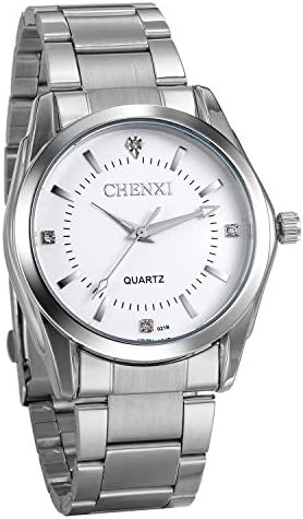 JewelryWe Mens Quartz Watches Simple Silver Tone Stainless Steel ...