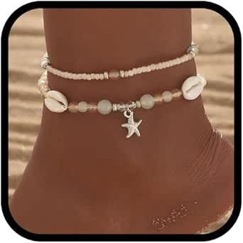 Auiremrti 2 Piece Shell Ankle Bracelet Set for Women, Boho Bead Adjustable Anklet, Hawaiian ...