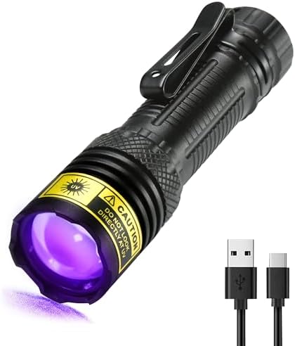 DARKDAWN UV Flashlight 395nm Black Light Mini USB Rechargeable ...