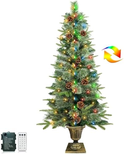 Amazon.com: 2Pack 4FT Outdoor Snowy Christmas Entrance Tree in Pot Base ...