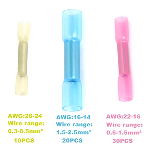 Ruimou 60Pcs Heat Shrink Crimp Copper Tube Connector(3 Sizes 3 Colors ...