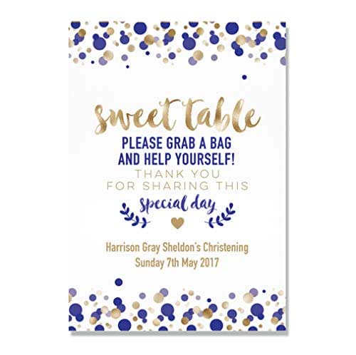Personalised Sweet Table Sign Poster in Navy Blue & Gold Confetti SB8 ...
