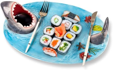 Amazon.com | EXLIPO Shark Ceramic Sushi Plate Creative Shark Shaped ...