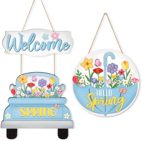 Amazon.com: Spring Decoration Wood Door Wall Signs,Wooden Wreaths Front ...
