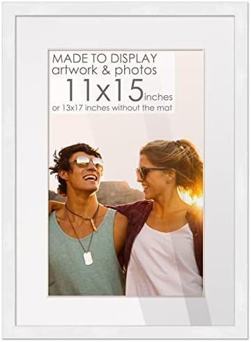 Amazon.com - 11x15 White Wood Frame with White Mat | 13x17 Frame Matted ...