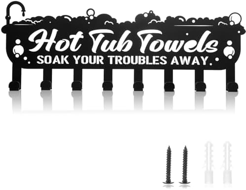 Capoda Hot Tub Towel Rack, Black Metal Hooks Wall Mounted Towel Holder ...