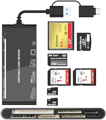 SD Card Reader USB Hub 3.0,8 in 2 Multi Memory Card Reader for SD TF CF ...