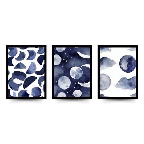 Amazon.com: Hello Moon Nursery Art Prints - Set of 3, 8x10 Navy Blue ...