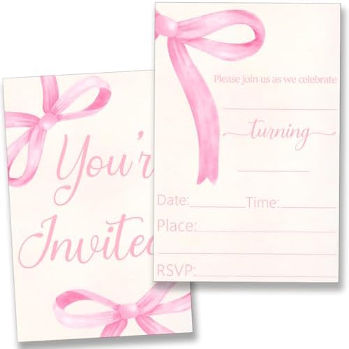 Amazon.com : JUPXB Pink Bow Birthday Invitation, Girls Party Invite ...