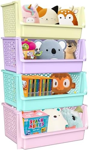Amazon.com - Tyminin 4-Pack Plastic Kitchen Stackable Storage Baskets ...