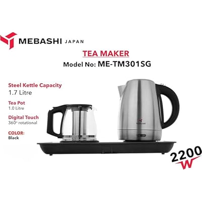 Mebashi ME-TM301SG,Mebashi Japan Electric Glass & Steel Tea & Coffee Maker 1.7 + 1 Litre ...