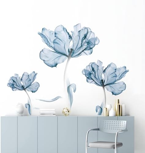 Amazon.com: Blue Flower Wall Decal, Floral Peel and Stick Removable ...