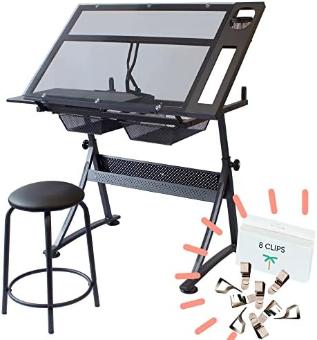 STATIONERY ISLAND Adjustable Drawing Table with 8 Clips - Tilting Drafting Desk for Artists ...
