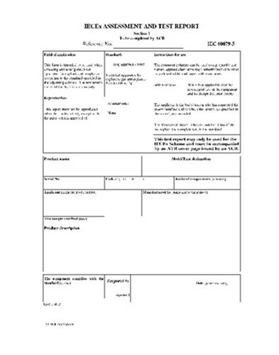 IECEX 60079-5 Ed. 2.0 en:2002, Assessment and Test Report (ATR) for IEC ...