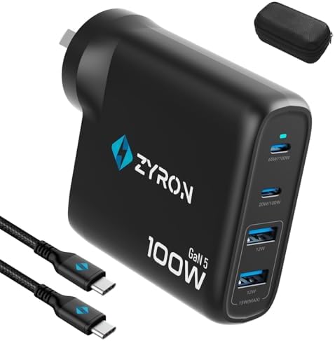 Super Fast Charger 100W, ZYRON GaN 100W USB C Charger, 4 Port USB C Wall Charger with 2 USB-C ...