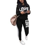 Amazon.com: KANSOON Women Stripe Patchwork Two Piece Sweatsuit Round ...