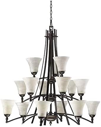 Fifteen Light Oiled Bronze Linen Glass Up Chandelier - Amazon.com
