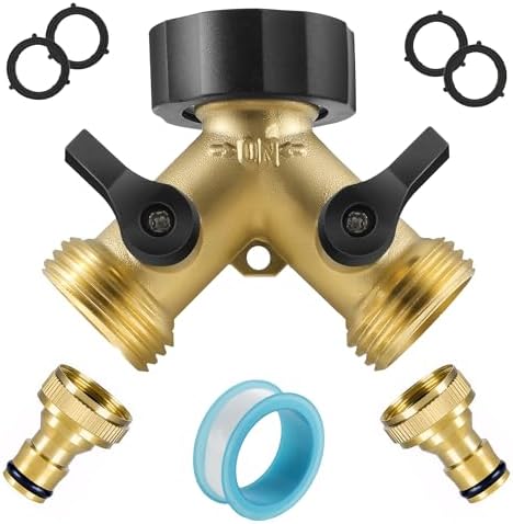 2 Way Garden Hose Splitter, 3/4" Tap Splitters with Individual On/Off ...