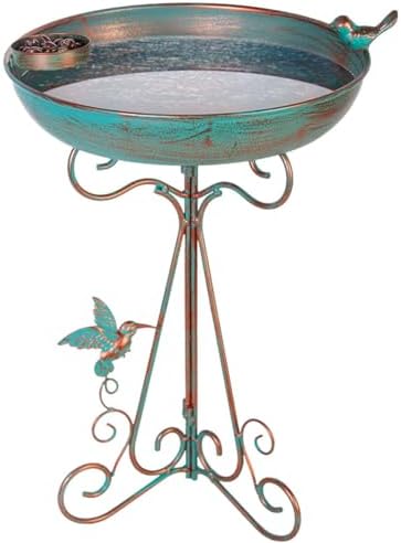 dreamysoul Bird Bath 12" Dia Bowl, Metal Birdbath with Feeder, Pedestal ...
