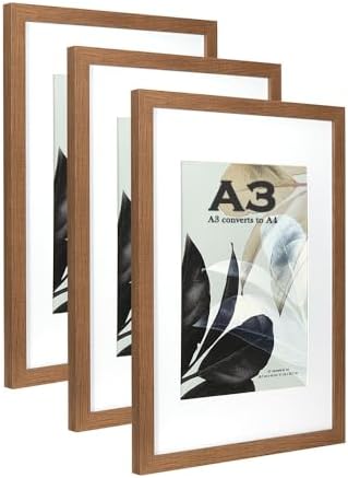 Brown Wooden Picture Frame A3 with Mat,Set of 3, Mount for A4 Picture ...