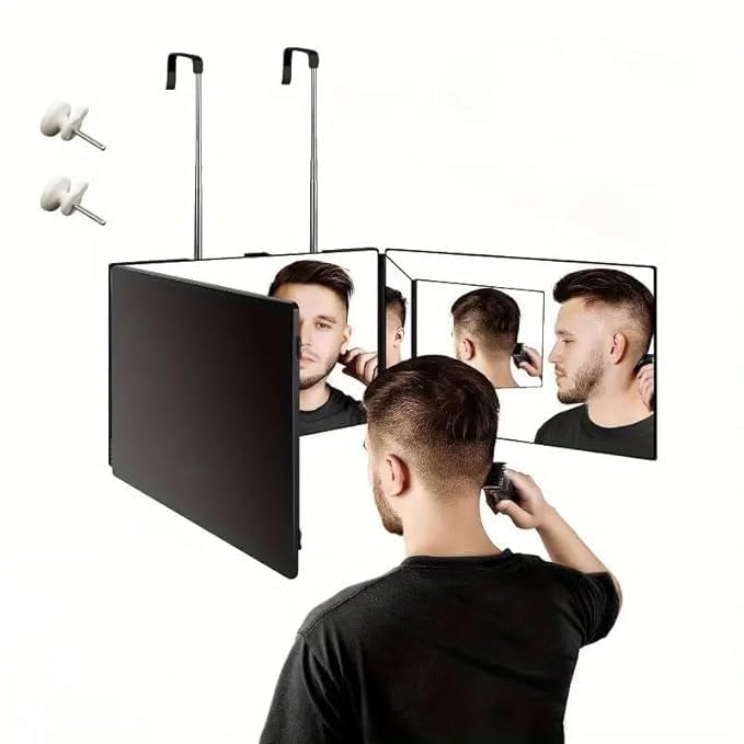 AMPLIN 3 Way Mirror for Hair Cutting Self 360 Trifold Barber Mirrors 3 ...