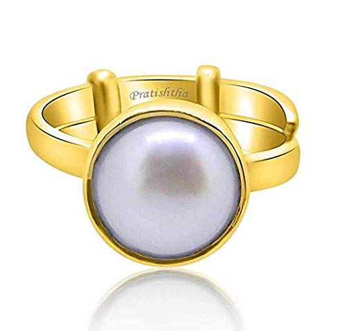 Pratishtha Ashtadhatu Ring 8.25 Ratti Pearl (Moti) Adjustable Ashtadhatu Ring for Men and Women ...