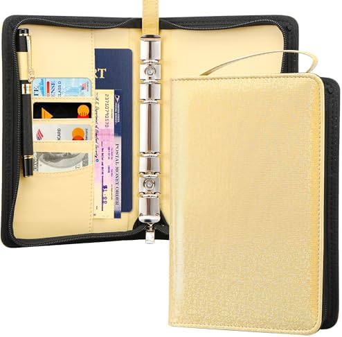Zipper Closure Binder Wallet A6 PU Leather Notebook Binder - 6-Ring ...