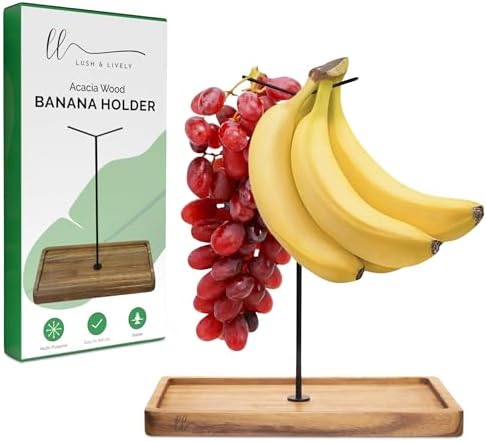 Amazon.com: JS Gourmet Bamboo Banana Stand with Stainless Steel Hanging ...