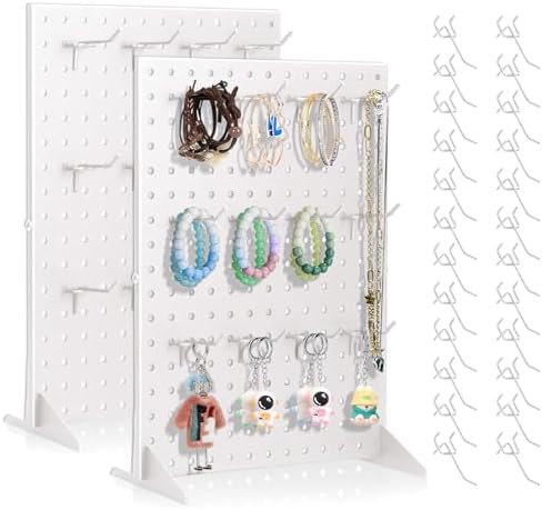 Amazon.com: Peg Board Display Stand With 12 Hooks - White Metal Jewelry ...
