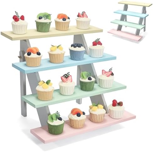 Amazon.com: Colorful 4 Tier Wooden Cupcake Stand Display Riser-for Cake ...