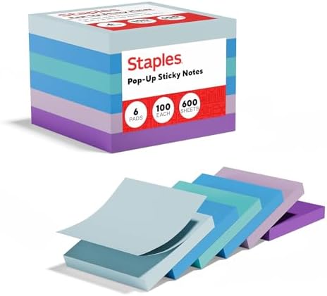 Amazon.com : Staples Stickies 3" x 3" Assorted Watercolor Pop-Up Notes ...