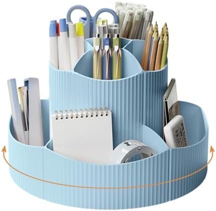 NUODWELL Modern Blue 360° Rotating Pen Pencil Holder Desk Organiser ...