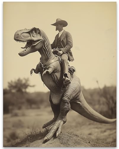 Amazon.com: Sepia Cowboy Riding T-Rex Poster-Retro Western 11x14 ...