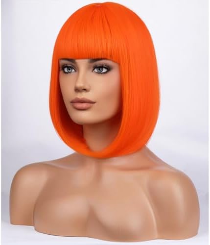 Amazon.com : BERON Orange Bob Wigs for Women Straight Short Hair Wigs with Bangs 12'' Synthetic ...