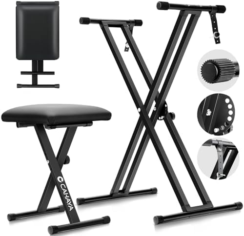 CAHAYA Keyboard Stand and Bench with X Frame Adjustable Stool Style and ...