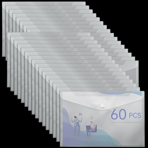 APACALI 60 PCS Plastic Wallets, A4 Clear Folders, Popper Wallets ...