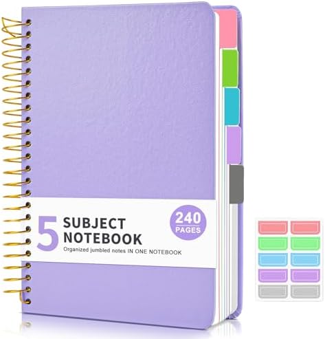 Amazon.com : Spiral Notebooks 5 Subject 5-Pack College Ruled Hardcover ...