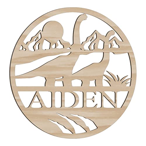 Brontosaurus Round wooden custom name signs, kids room decor ...