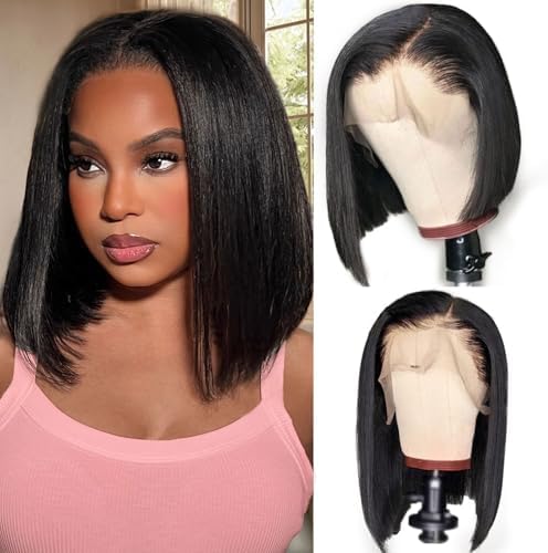 Amazon.com : Amecire Bob Wig Human Hair 13x4 HD Transparent Lace Front Wigs 150% Density Lace ...