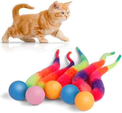 Amazon.com : SHENGSEN Bouncy Ball with Tail Cat Toys-5 Packs,Rainbow ...