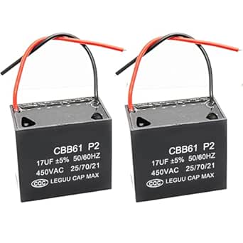 2 Pack CBB61 17UF 450V AC Ceiling Fan Capacitor 2-Wire Metallized ...