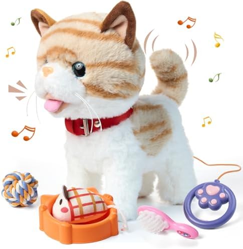 OR OR TU Walking Talking Toy Cat with Remote Control Leash, Plush Pet ...