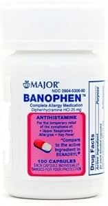 Amazon.com: Major Banophen Diphenhydramine Capsules, 25mg, 100ct (6 ...