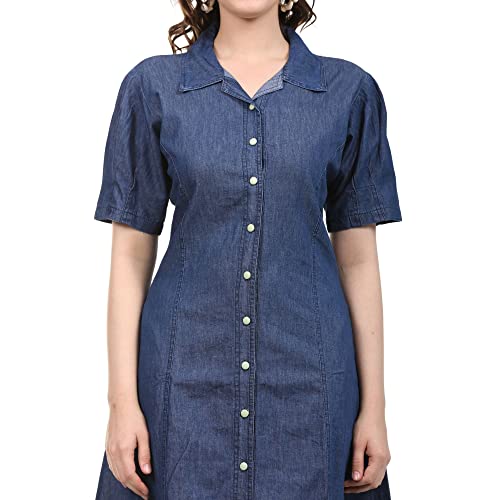 Buy Kevin Blue Denim Short Length Dress (Half Sleeve, Classic Collar ...