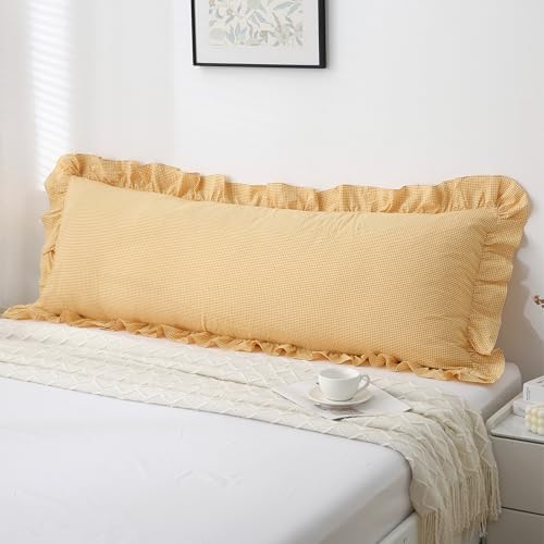 Amazon.com: Jilboo Vintage Gingham Ruffled Body Pillow Cover 20x54 ...