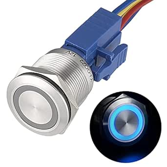 APIELE 22mm Momentary Push Button Switch 12V Angel Eye LED Waterproof Stainless Steel Round ...