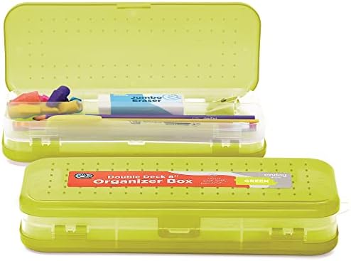 Amazon.com : Enday Pencil Box Green, Plastic Double Deck Pencil Case ...