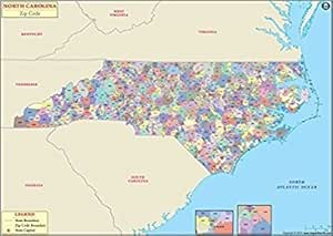 North Carolina Zip Code Map - Laminated (36" W x 25.46" H) : Amazon.ca ...